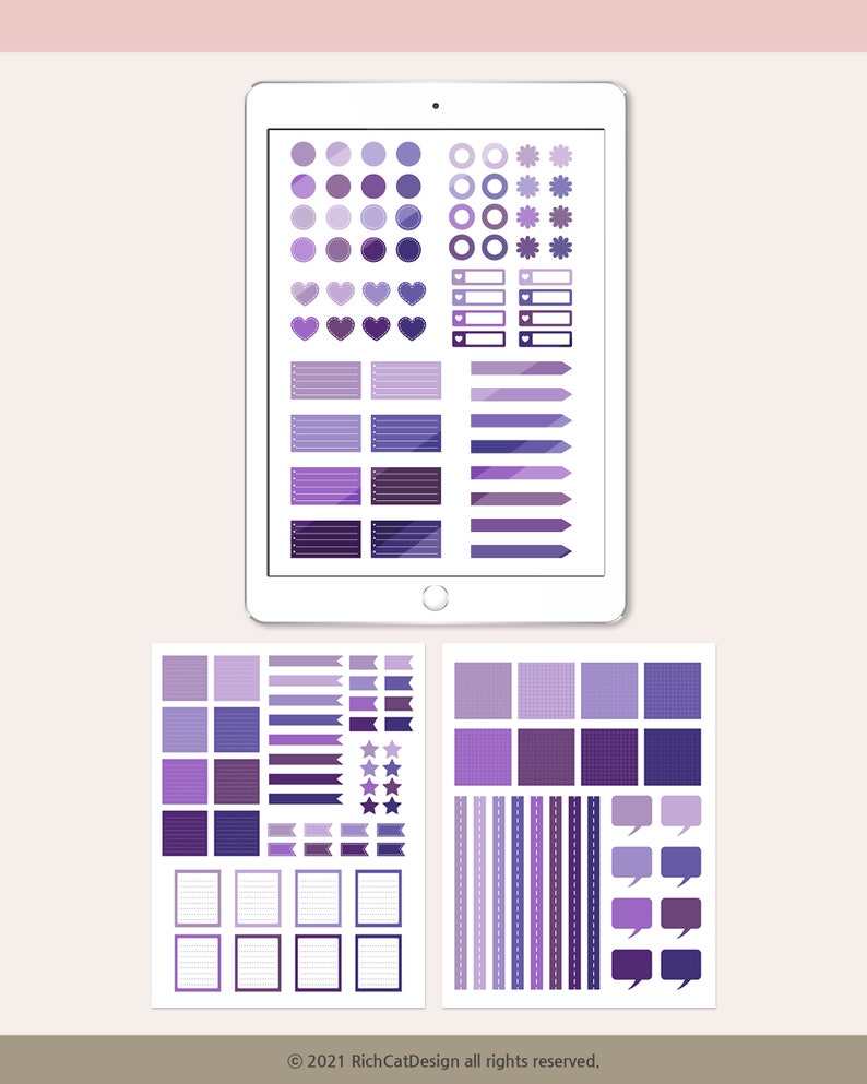 Purple Digital Stickers, PNG Stickers, iPad Stickers, Digital Planner ...