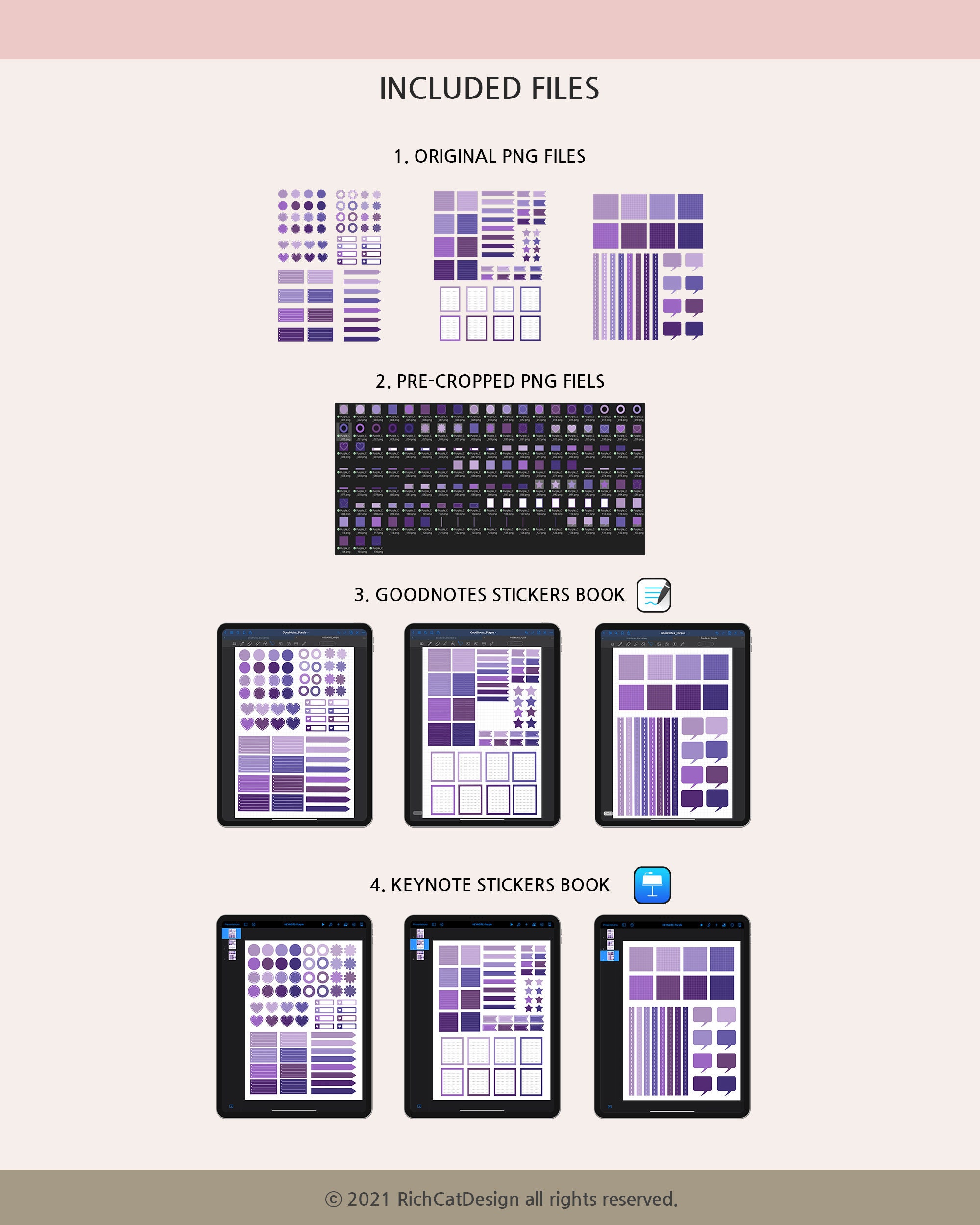 Purple Digital Stickers, PNG Stickers, iPad Stickers, Digital Planner ...