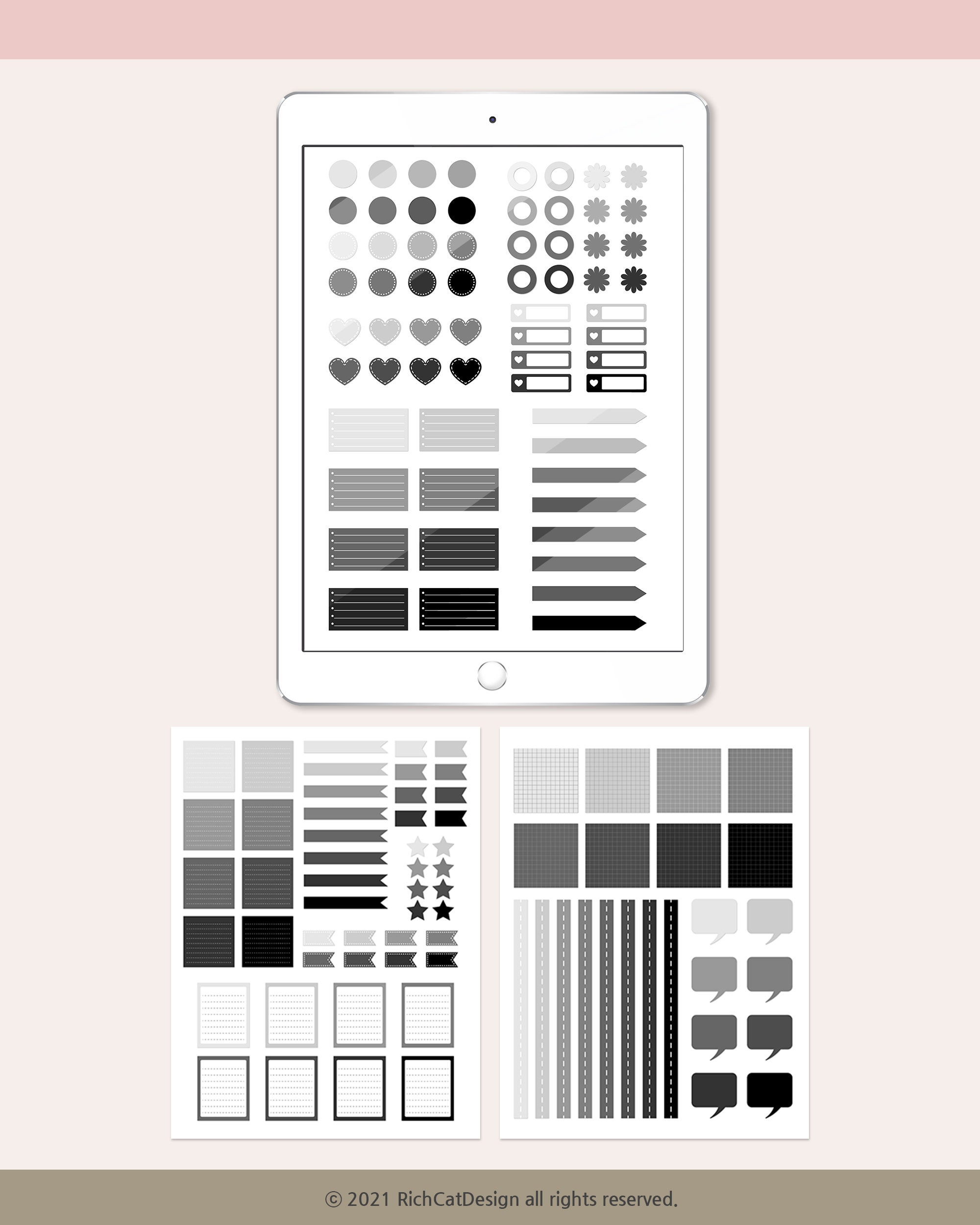 Black&gray Digital Stickers iPad Stickers Digital Planner - Etsy
