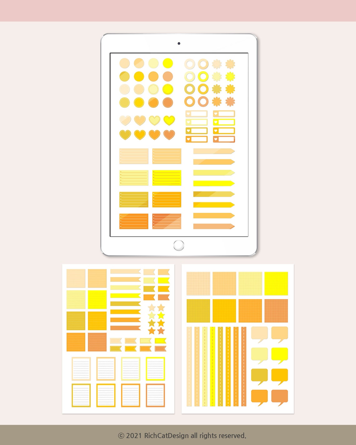 Yellow Digital Stickers, PNG Stickers, iPad Stickers, Digital Planner ...
