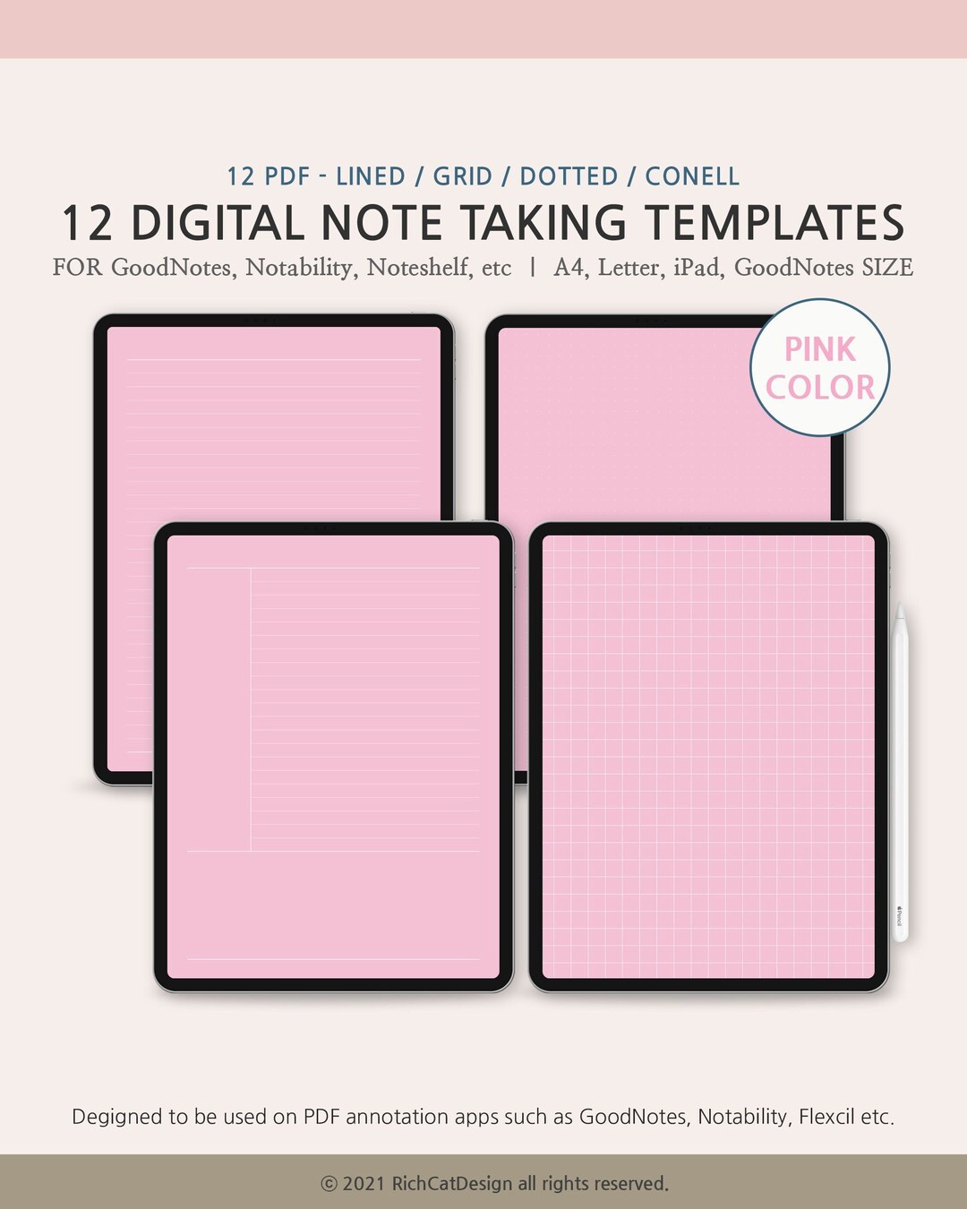 Goodnotes Template Pink, Basic Note Bundle, Pink Digital Note Taking ...