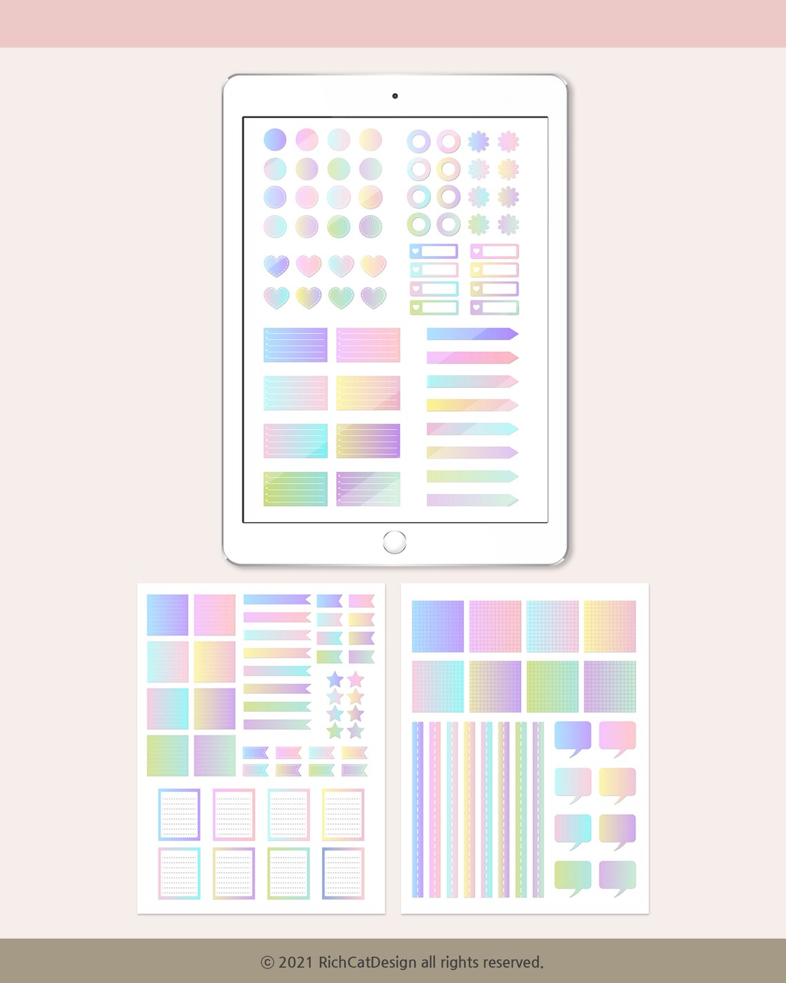 Gradient Digital Stickers PNG Stickers Ipad Stickers - Etsy