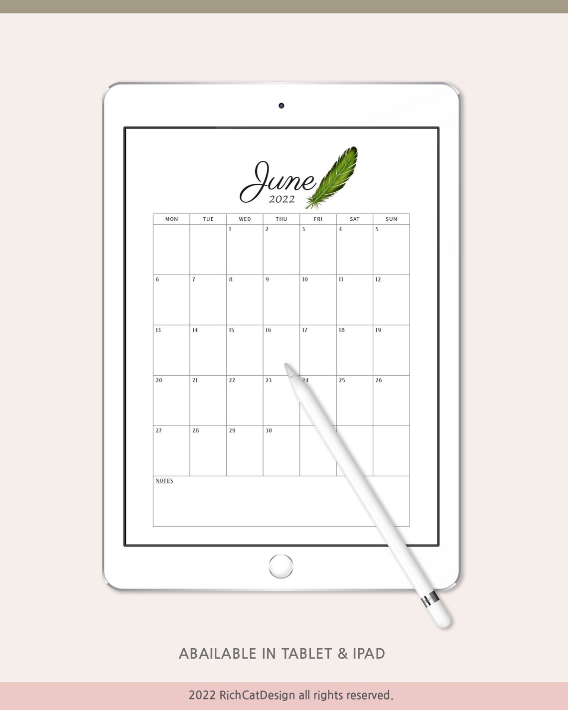 2022 Monthly Planner Printable 2022 Calendar Feather - Etsy