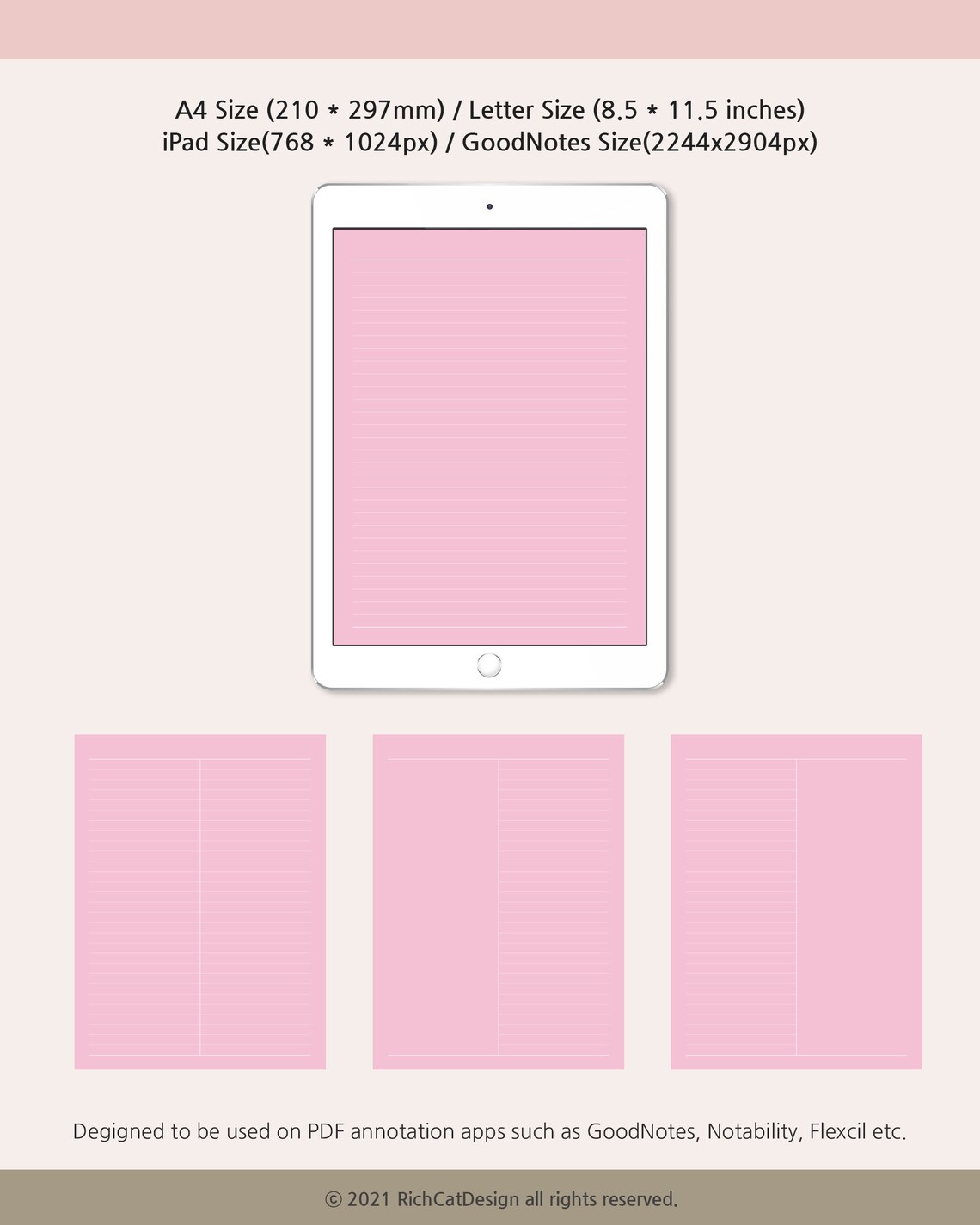 Goodnotes Template Pink, Basic Note Bundle, Pink Digital Note Taking ...