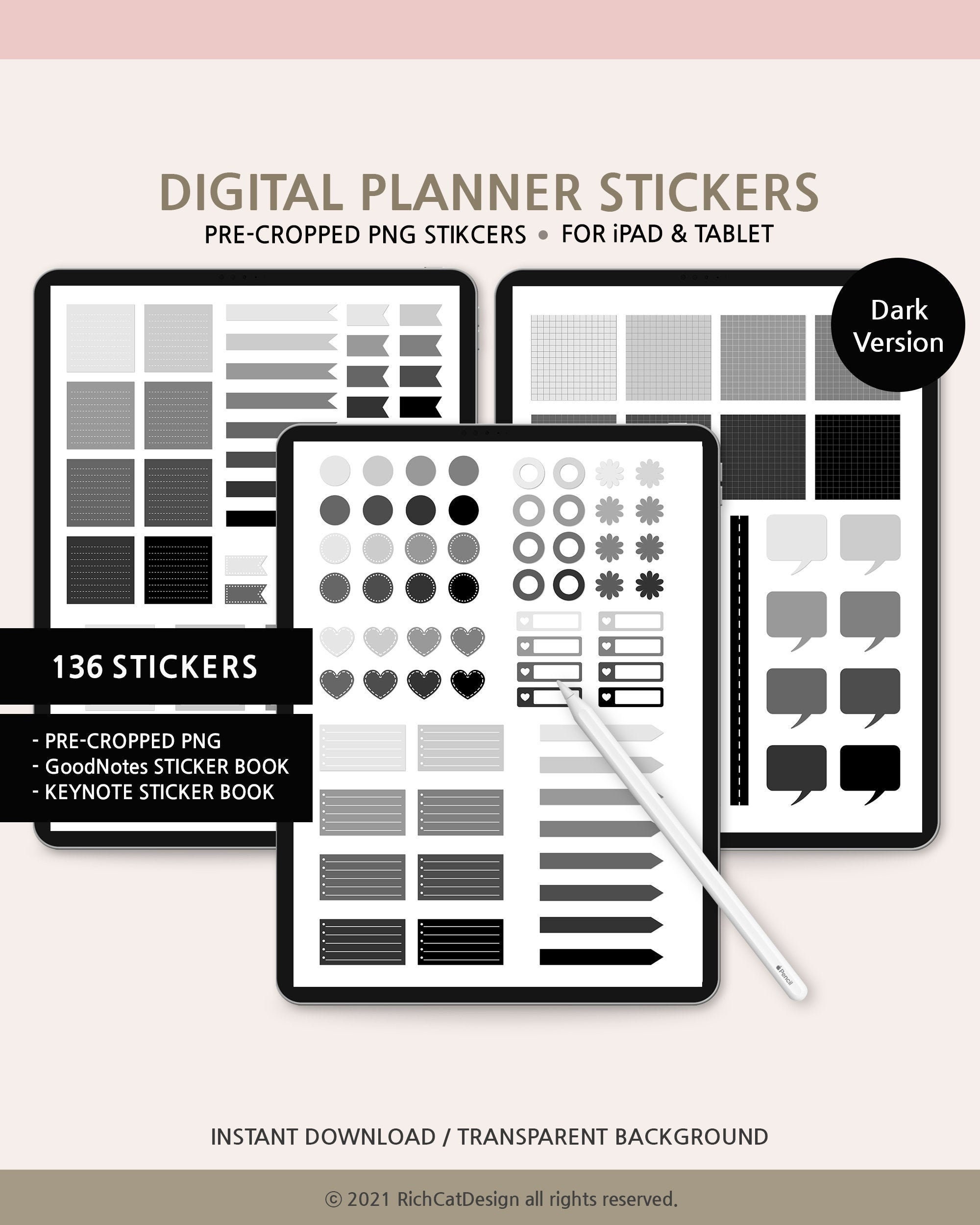 Black&gray Digital Stickers iPad Stickers Digital Planner - Etsy