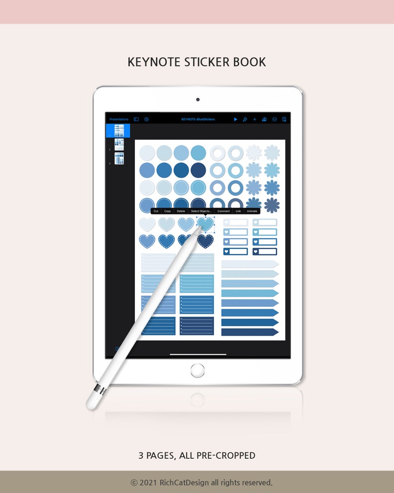 Blue Digital Stickers, Digital Stickers Book, PNG Stickers, iPad ...