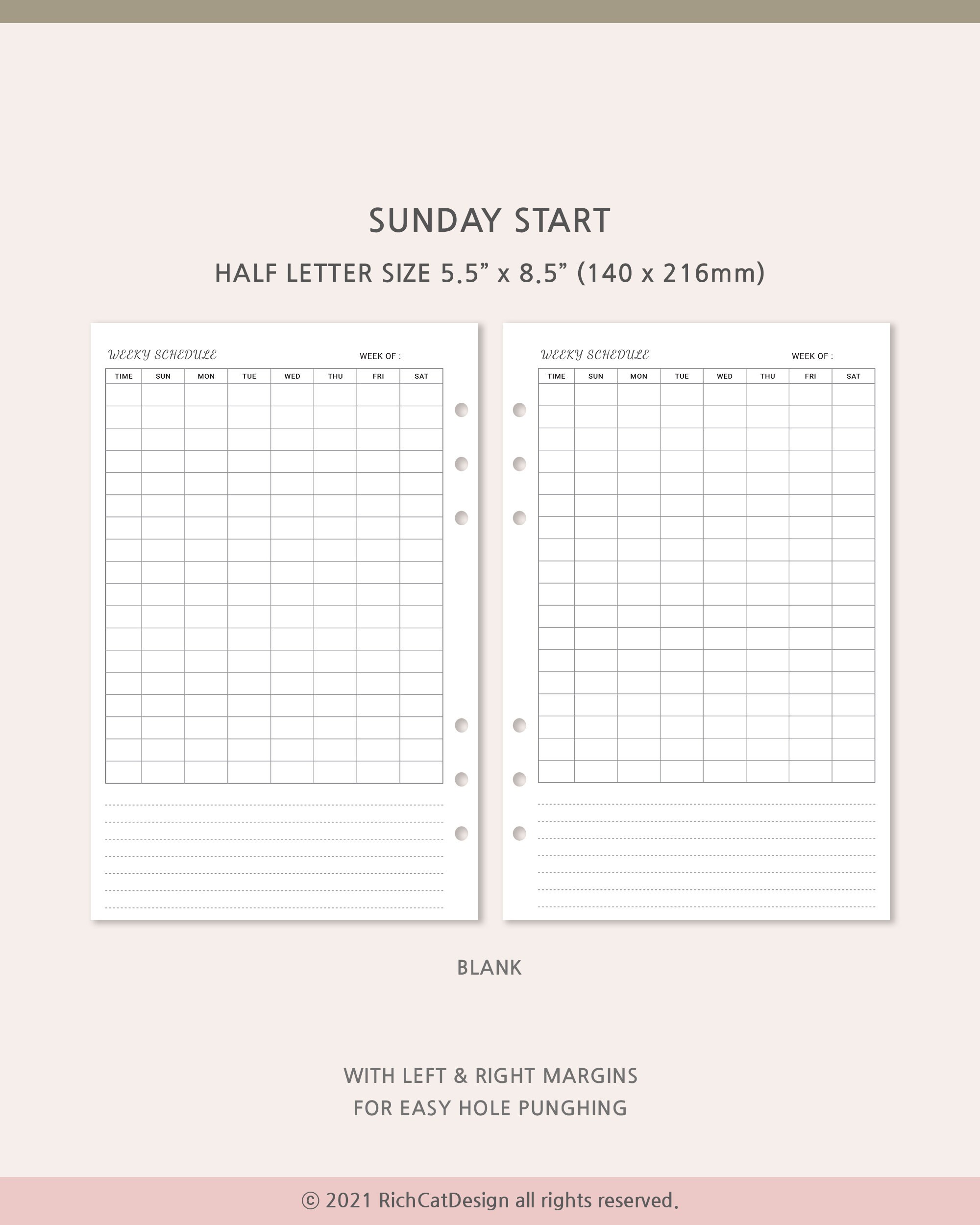 Half Weekly Hourly Planner Printable, Undated Weekly Schedule, Half ...