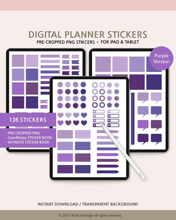 Purple Digital Stickers PNG Stickers Ipad Stickers Digital - Etsy