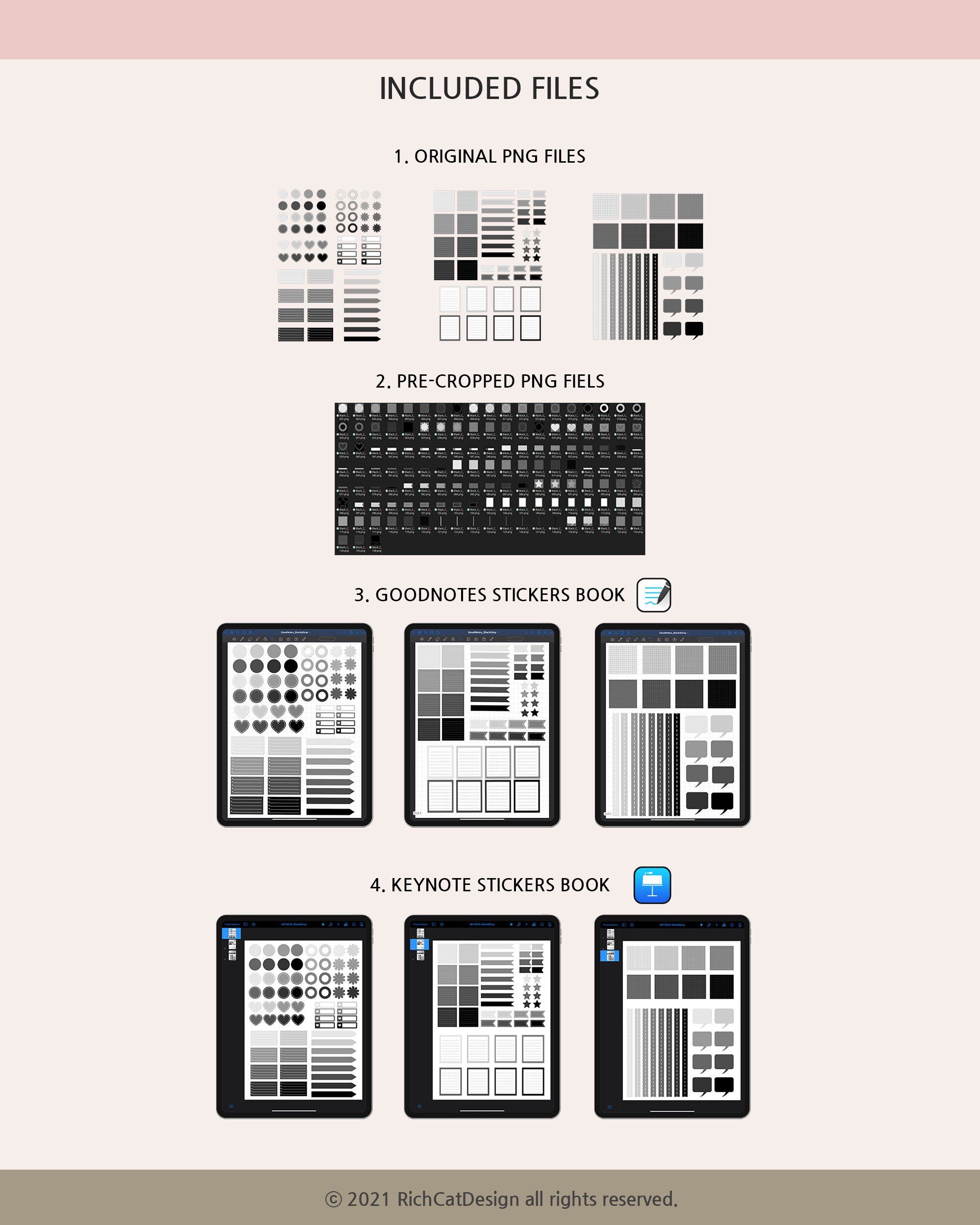 Black&gray Digital Stickers iPad Stickers Digital Planner - Etsy