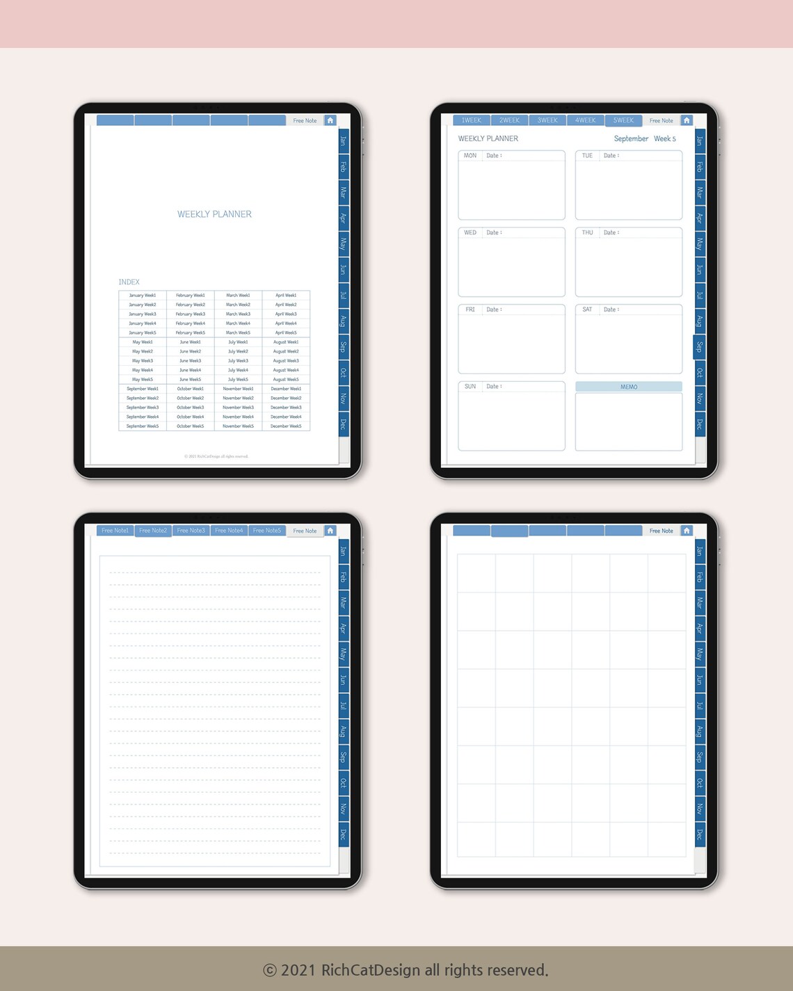 Digital Weekly Planner, Blue Digital Planner, Weekly Planner, Goodnotes ...
