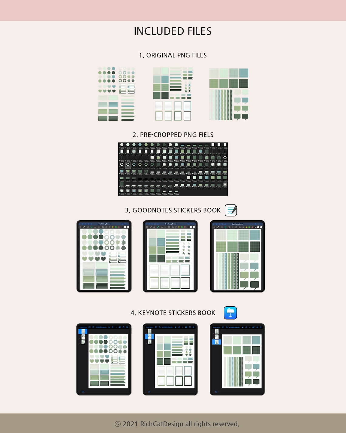 Green Digital Stickers, PNG Stickers, iPad Stickers, Digital Planner ...