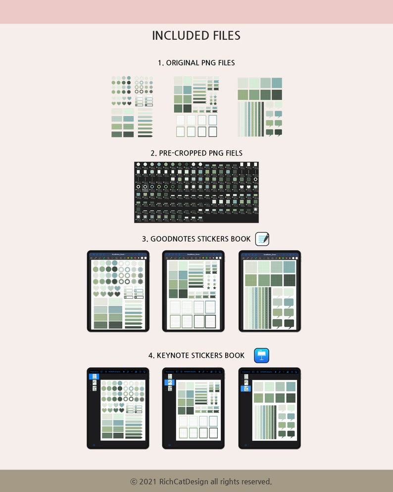 Green Digital Stickers, PNG Stickers, iPad Stickers, Digital Planner ...