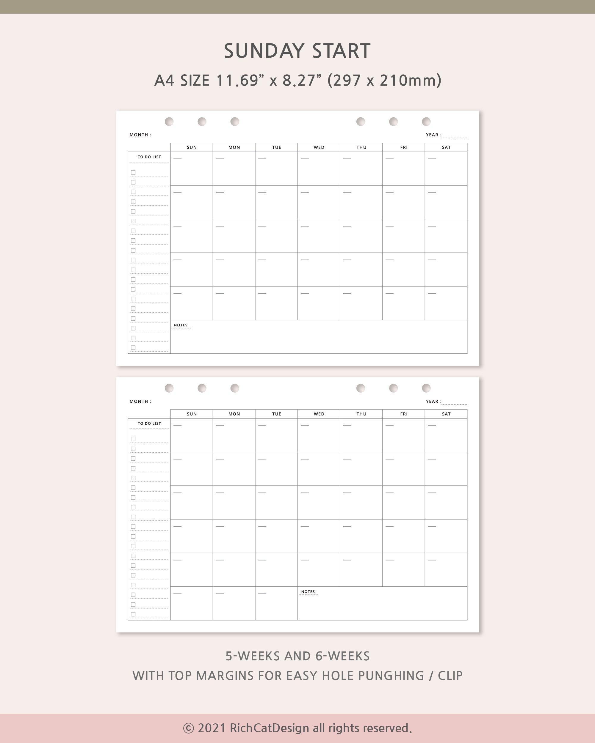Undated Monthly Planner, A4 Undated Planner Template, A4 Horizontal ...