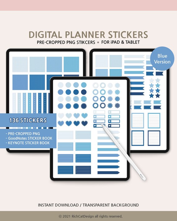 Blue Digital Stickers Digital Stickers Book PNG Stickers | Etsy