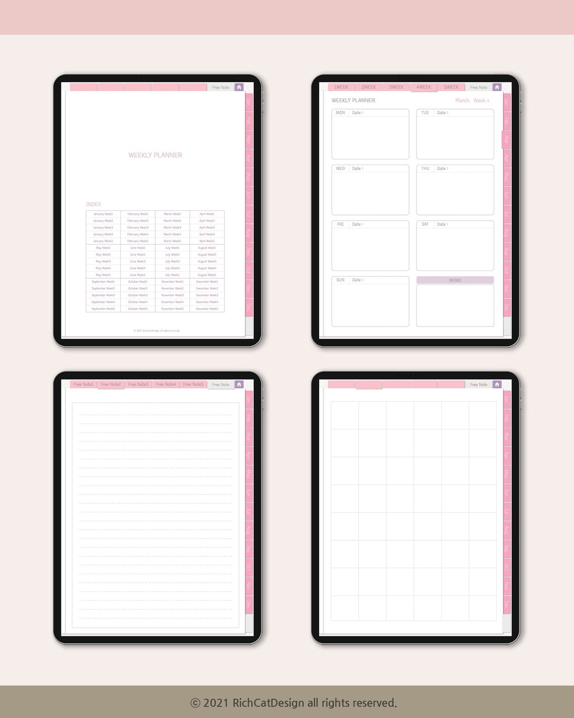 Digital Weekly Planner, Pink Digital Planner, Weekly Planner, Goodnotes ...