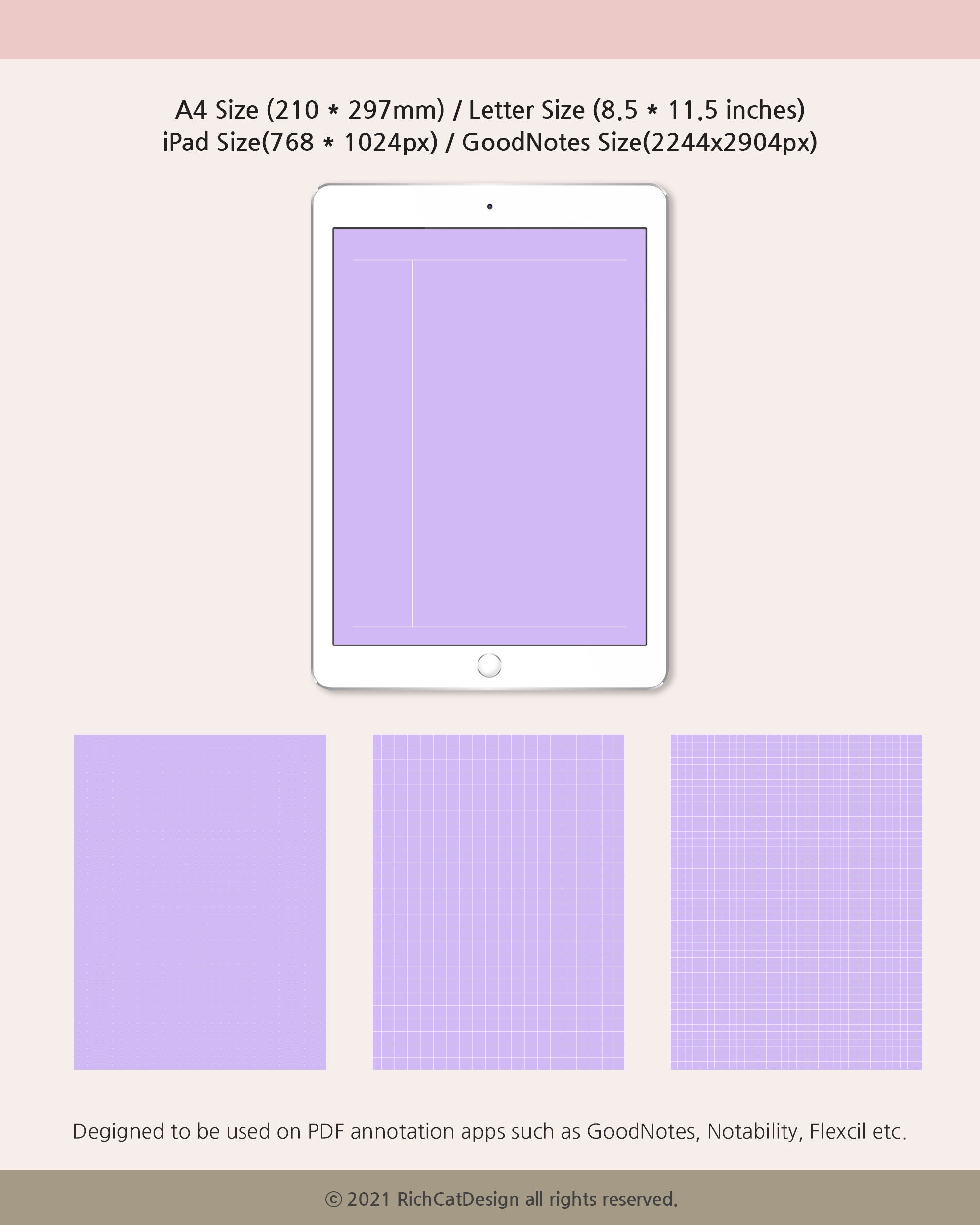 Goodnotes Template, Basic Note Bundle, Purple Digital Note Taking ...