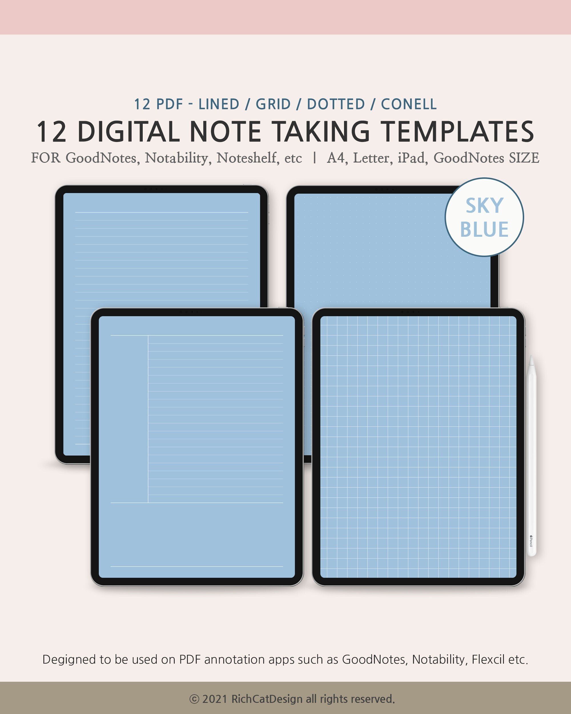 Goodnotes Template, Basic Note Bundle, Digital Note Taking Template ...