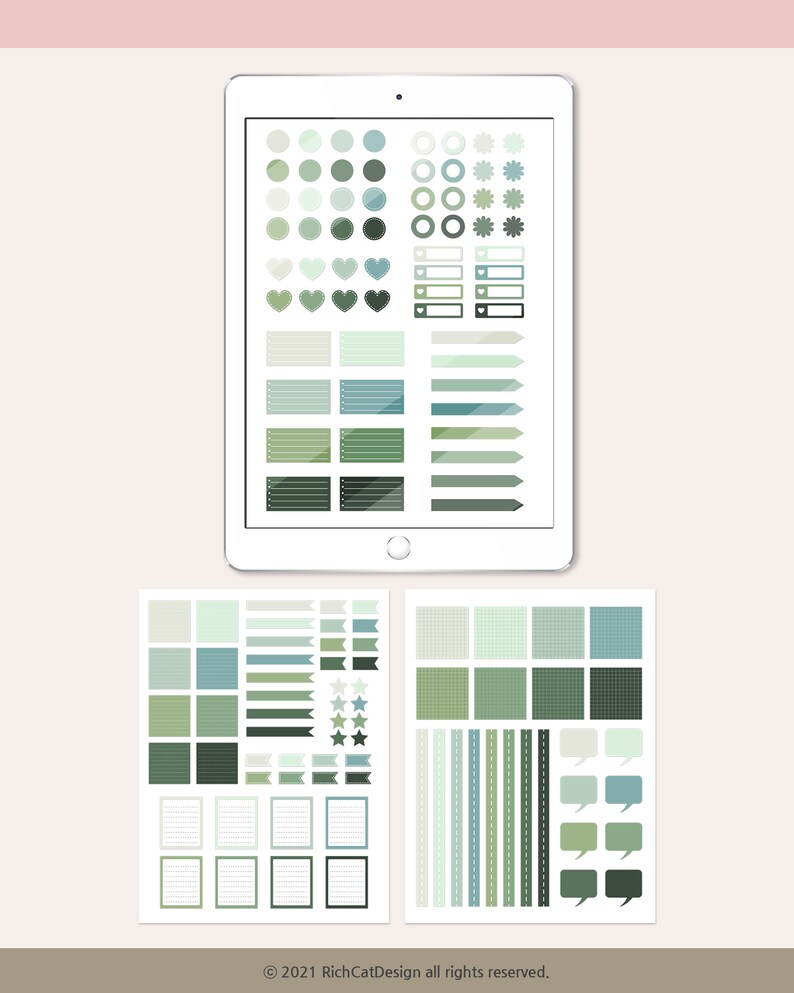 Green Digital Stickers, PNG Stickers, iPad Stickers, Digital Planner ...