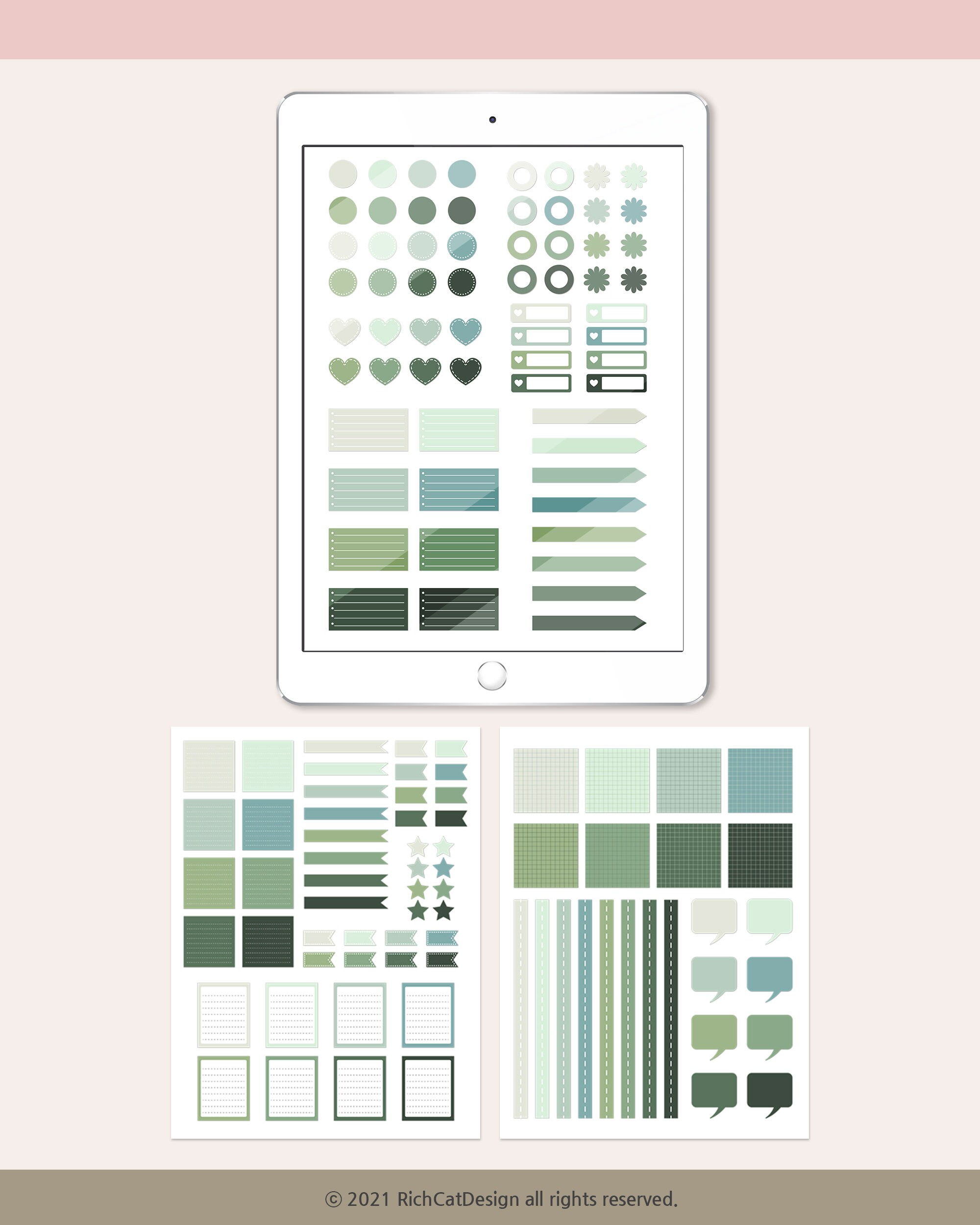 Green Digital Stickers, PNG Stickers, iPad Stickers, Digital Planner ...