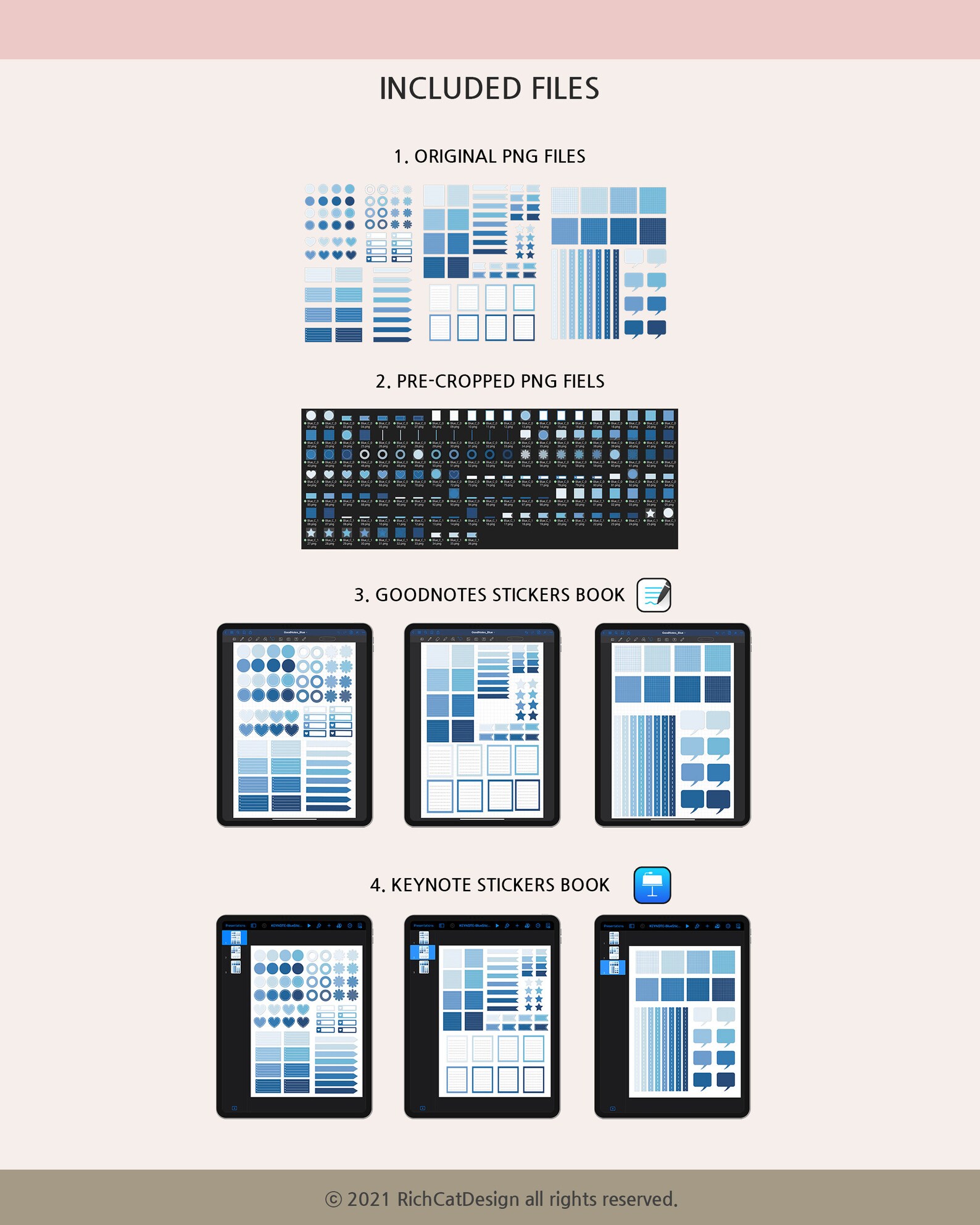 Blue Digital Stickers, Digital Stickers Book, PNG Stickers, iPad ...