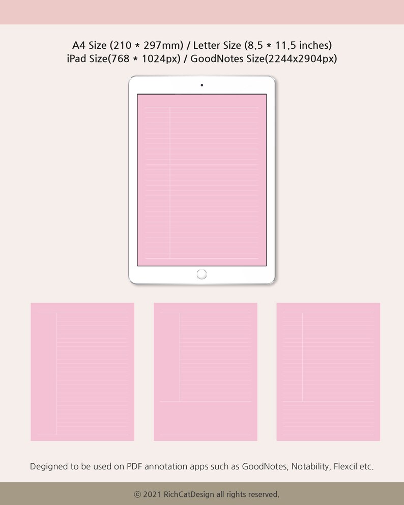 Goodnotes Template Pink, Basic Note Bundle, Pink Digital Note Taking ...
