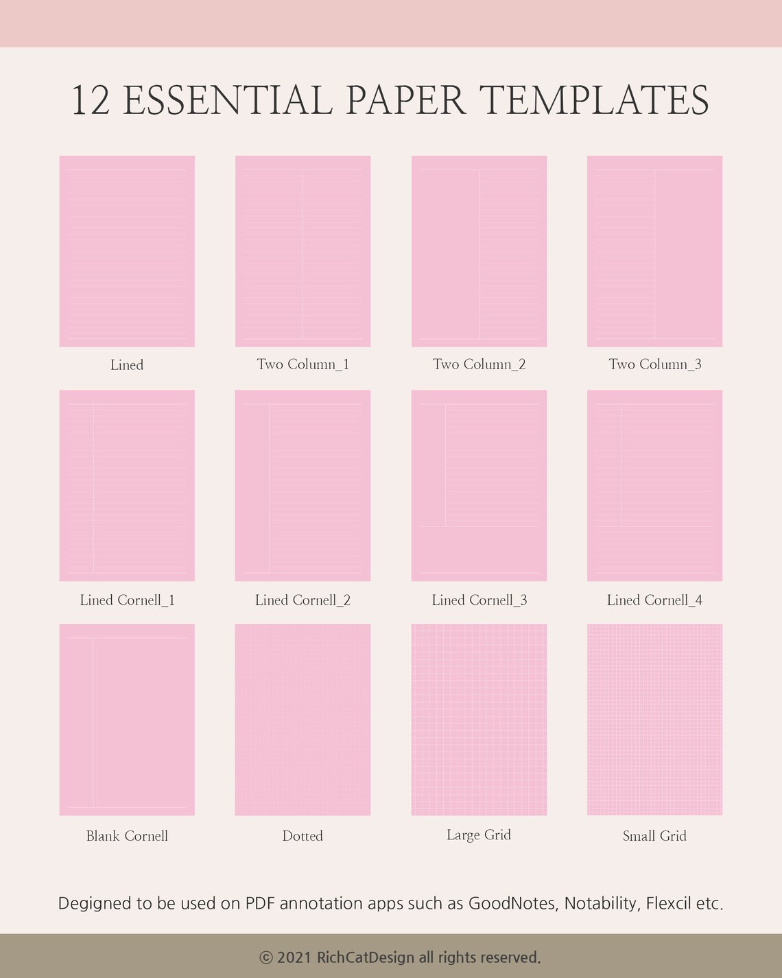 Goodnotes Template Pink, Basic Note Bundle, Pink Digital Note Taking ...