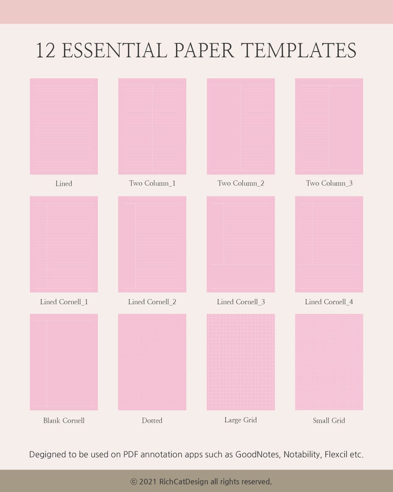 Goodnotes Template Pink, Basic Note Bundle, Pink Digital Note Taking ...