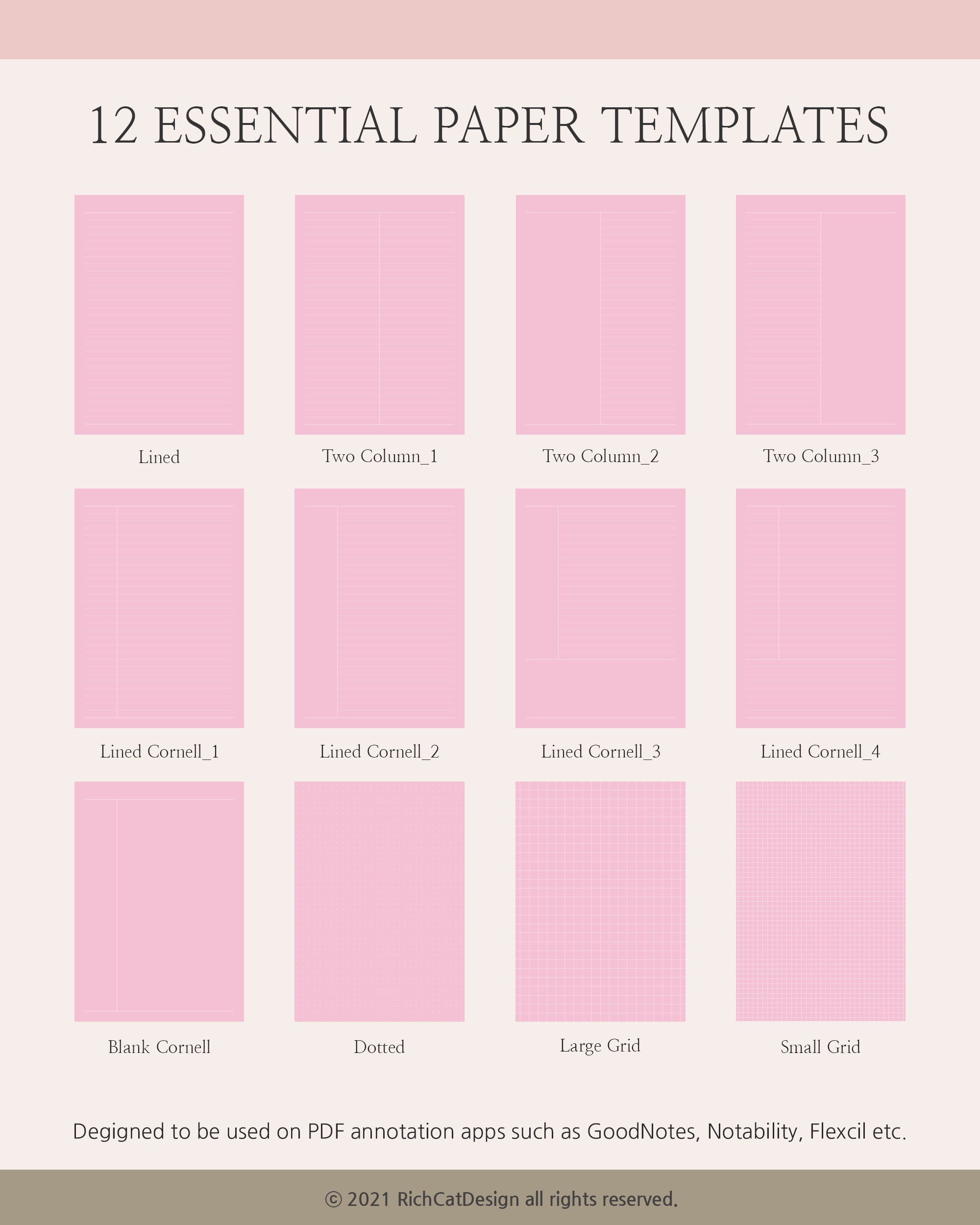 Goodnotes Template Pink, Basic Note Bundle, Pink Digital Note Taking ...