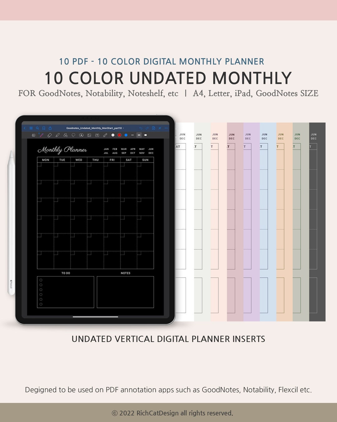 10 Colors Goodnotes Monthly Planner Template, Digital Monthly Insert ...