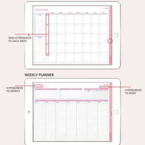 Undated Monthly Digital Planner, Pink iPad Planner, Goodnotes ...