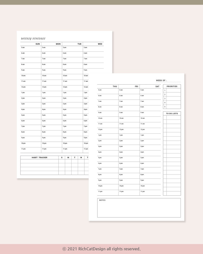 Half Weekly Hourly Planner Printable, Undated Weekly Schedule, Week on ...