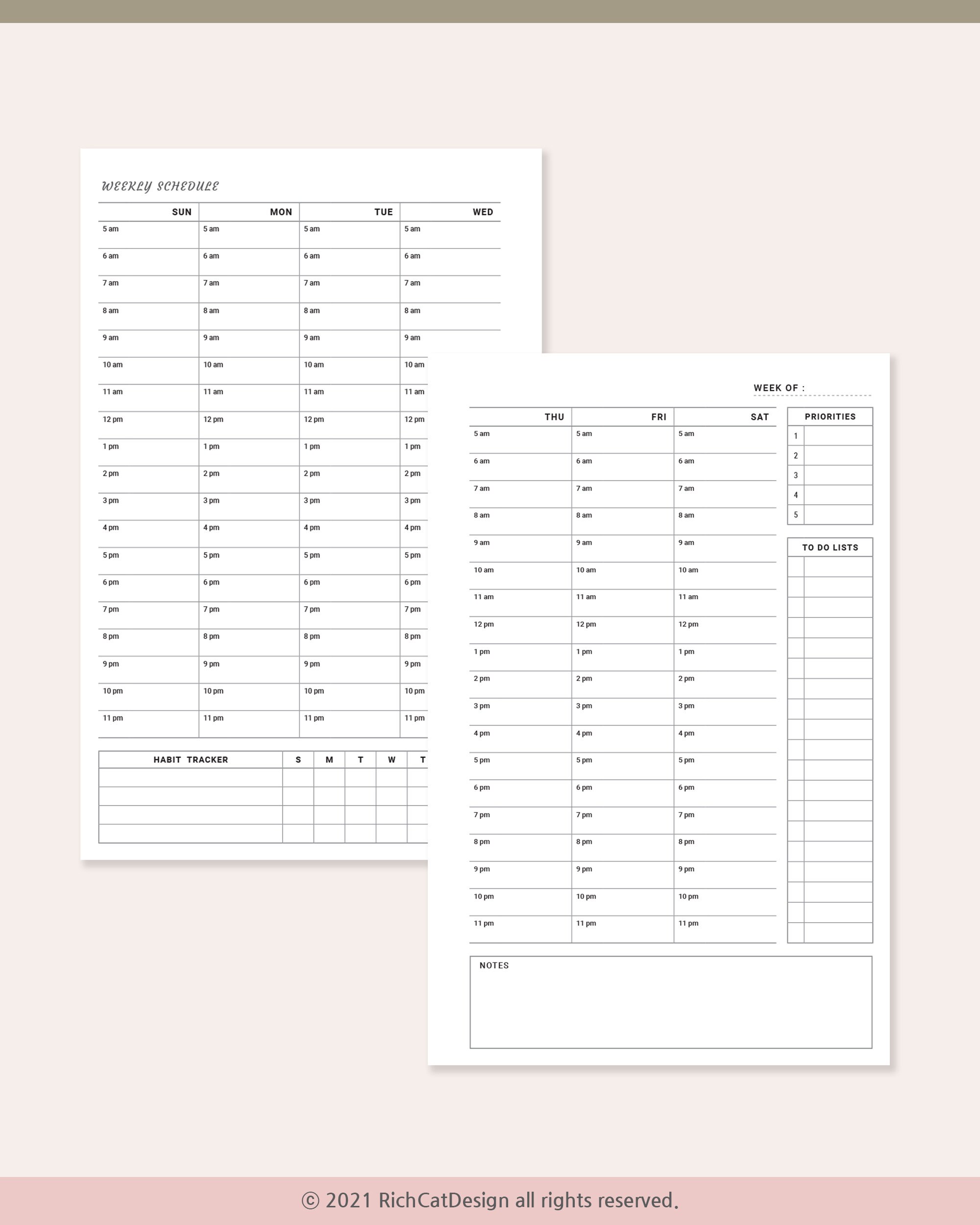 Half Weekly Hourly Planner Printable, Undated Weekly Schedule, Week on ...