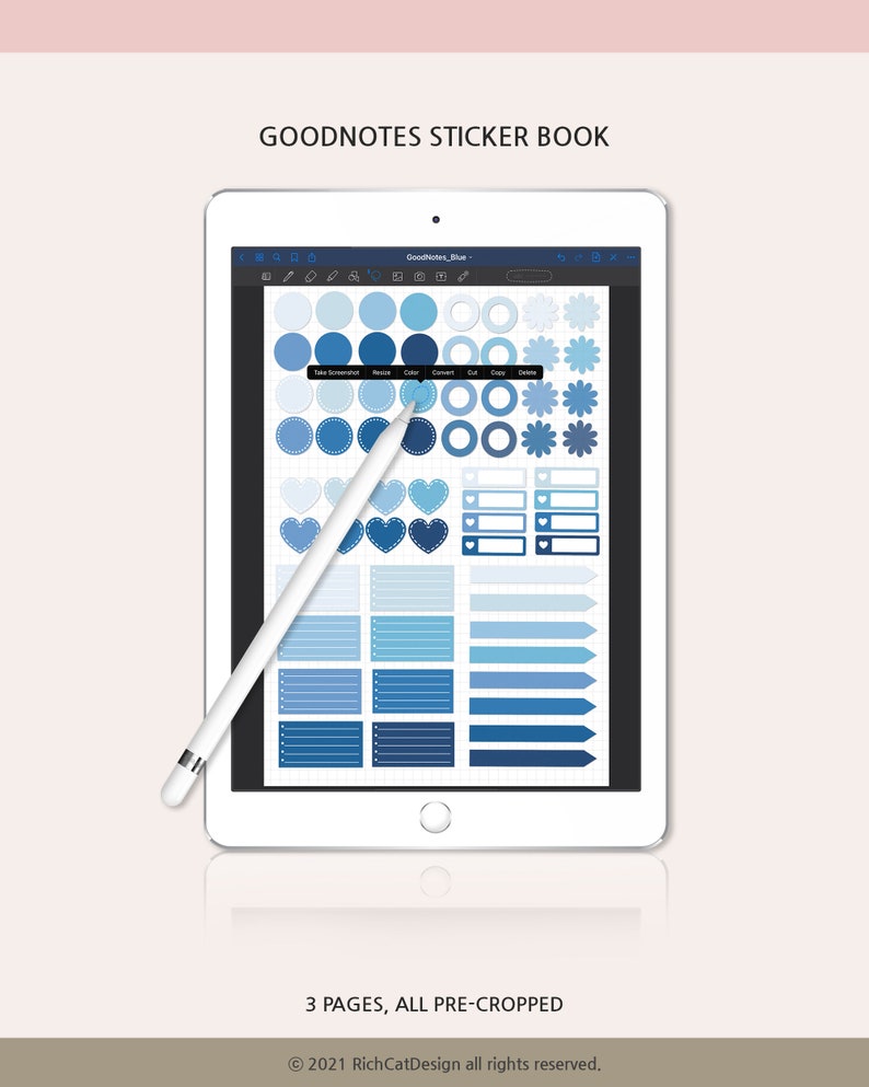 Blue Digital Stickers, Digital Stickers Book, PNG Stickers, iPad ...