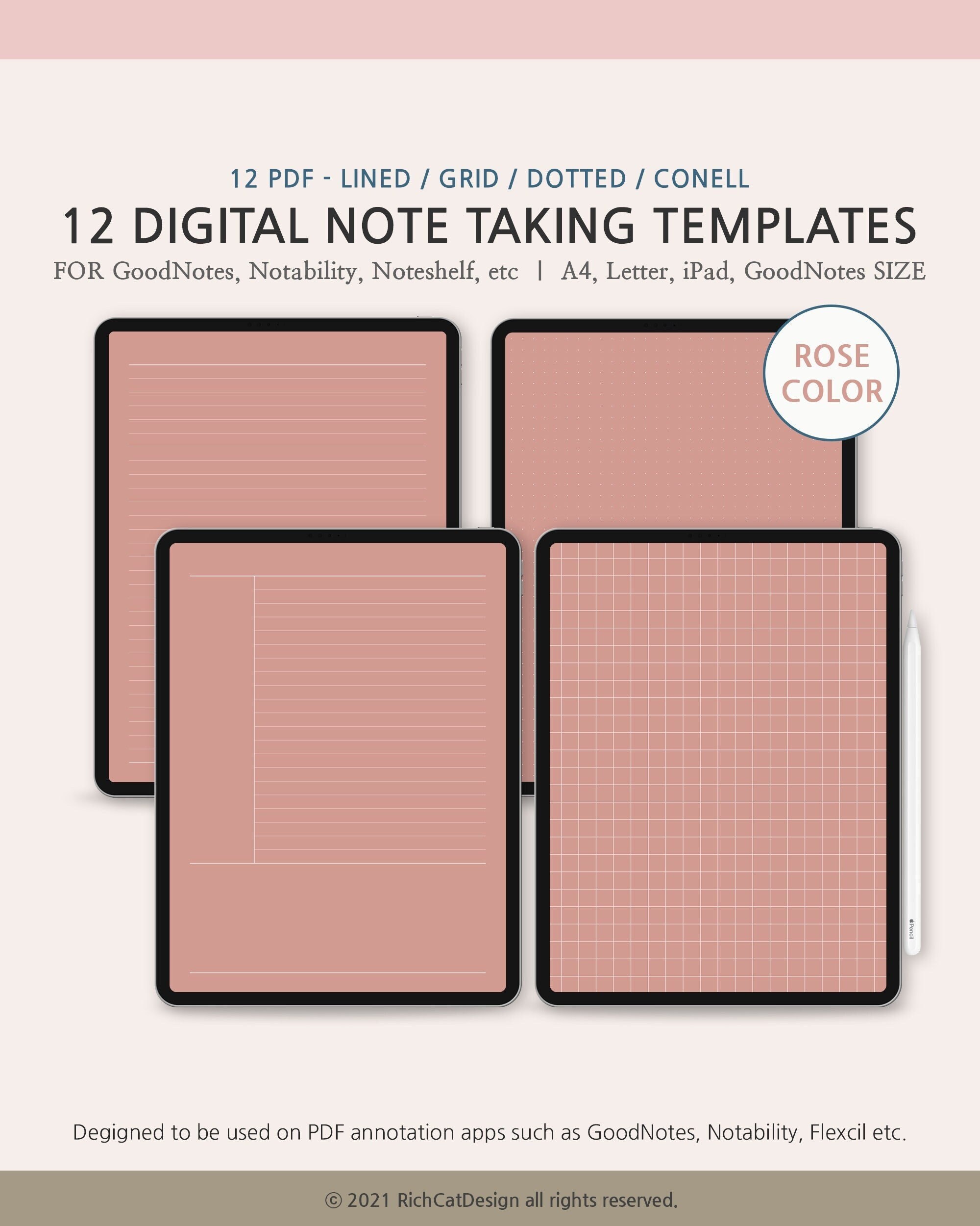 Goodnotes Template, Basic Note Bundle, Digital Note Taking Template ...