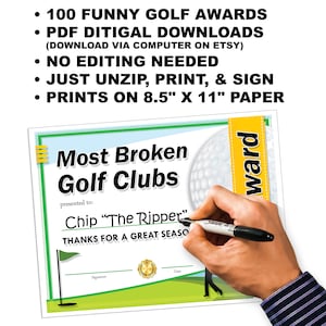 Funny Golf Awards: 100 End of Season Certificates (digital Download) - Etsy
