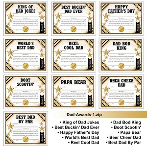 50 Dad Father's Day Certificate Awards Digital Download Printables ...