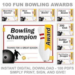 Fun Bowling Awards: 100 Printable Certificates (digital Download) - Etsy