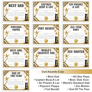 50 Dad Father's Day Certificate Awards Digital Download Printables ...
