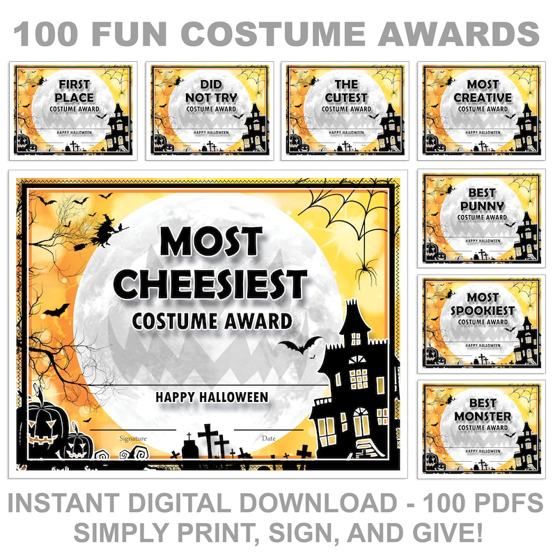 100 Halloween Costume Awards: Printable Certificates (digital Download ...