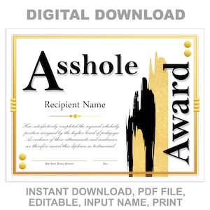 Asshole Award - Etsy