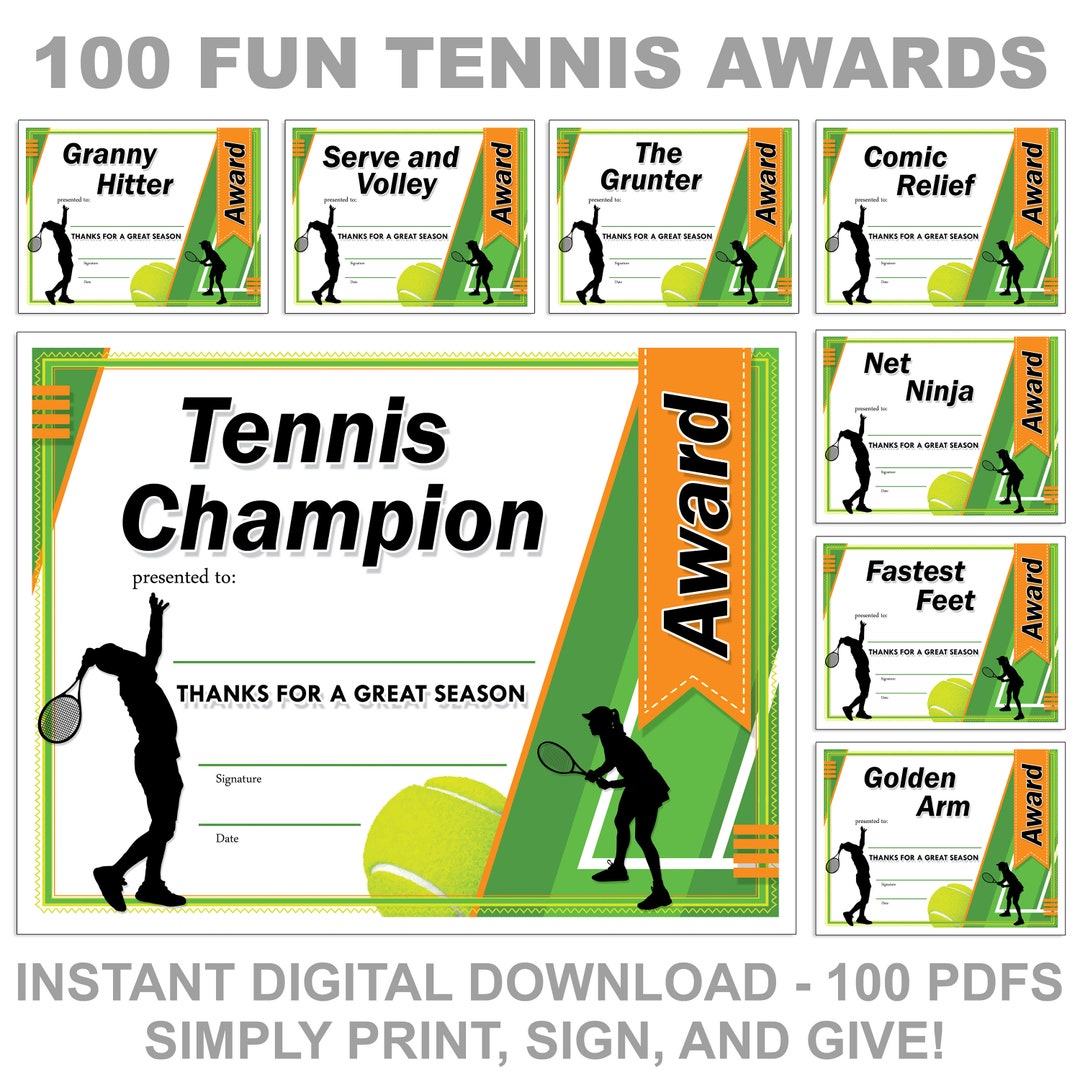 100 Fun Tennis Certificate Awards, End of Season Digital Download ...