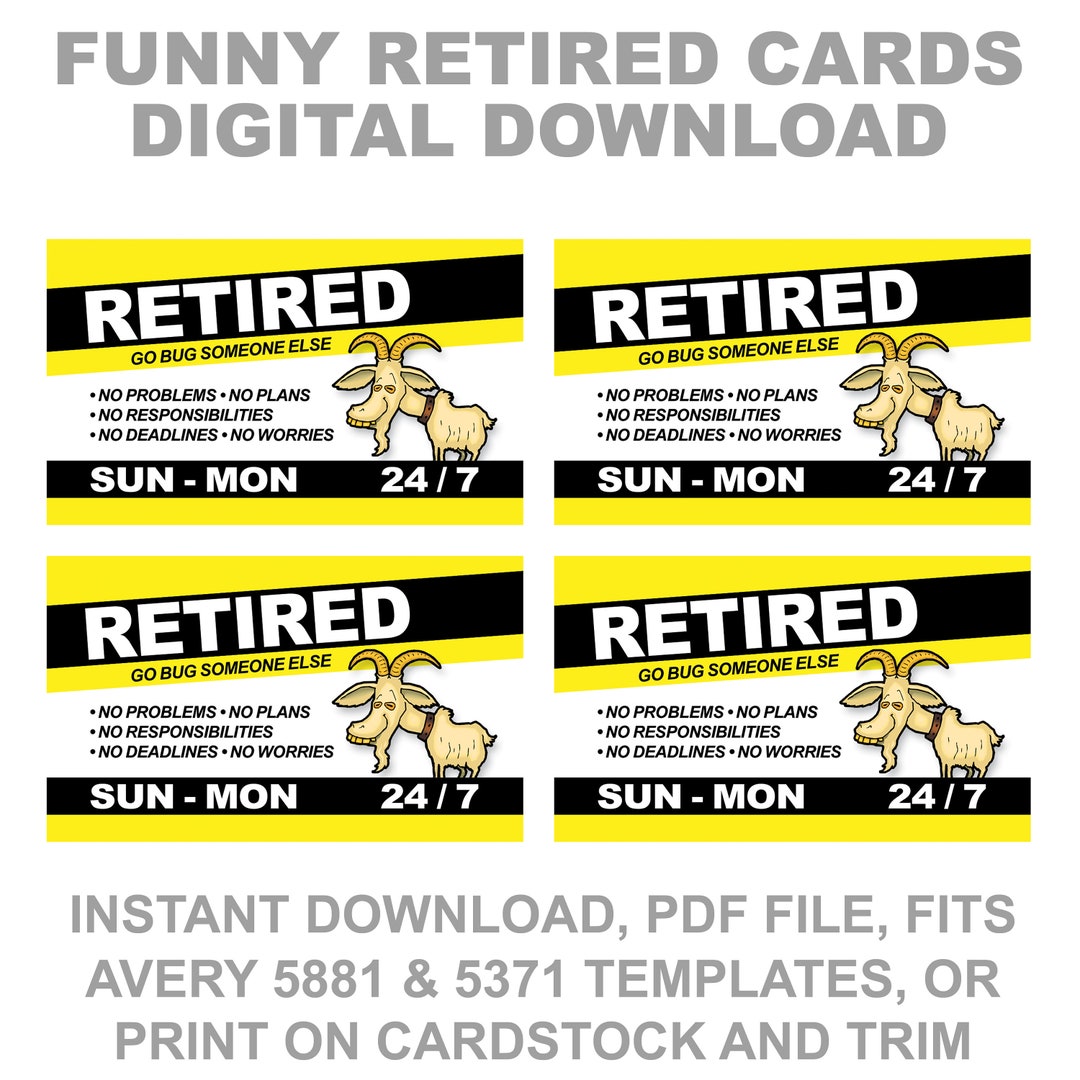 Funny Retired Retirement Cards... Instant Digital Download Print ...