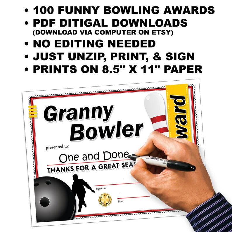 Fun Bowling Awards: 100 Printable Certificates (digital Download) - Etsy