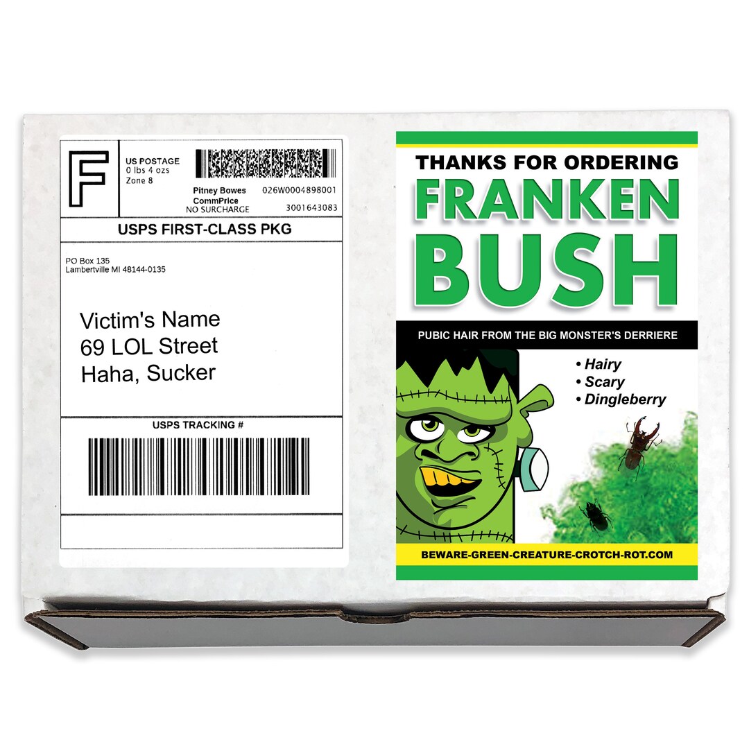 Prank Practical Joke Franken Bush Gag Gift Box Postal Mailer Funny ...