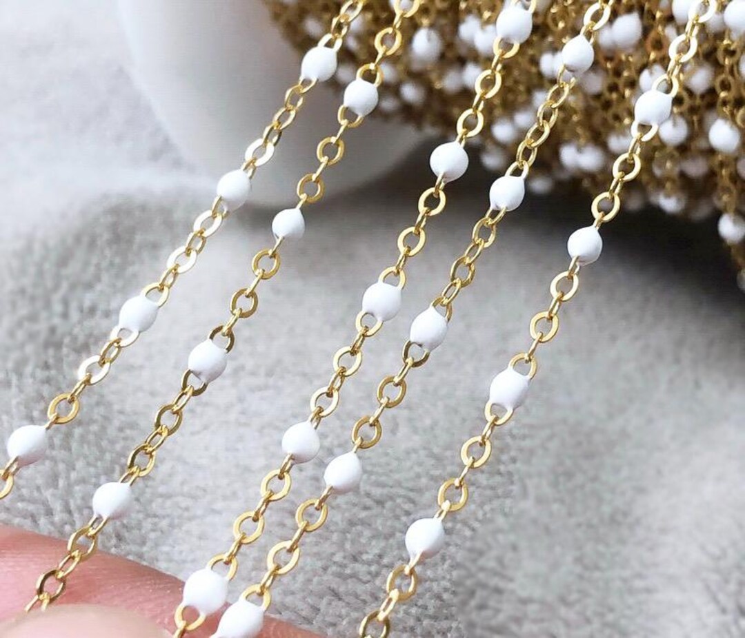 1 Foot 1.7mm 14K Gold Filled Flat Cable Chain With White Resin Bead ...