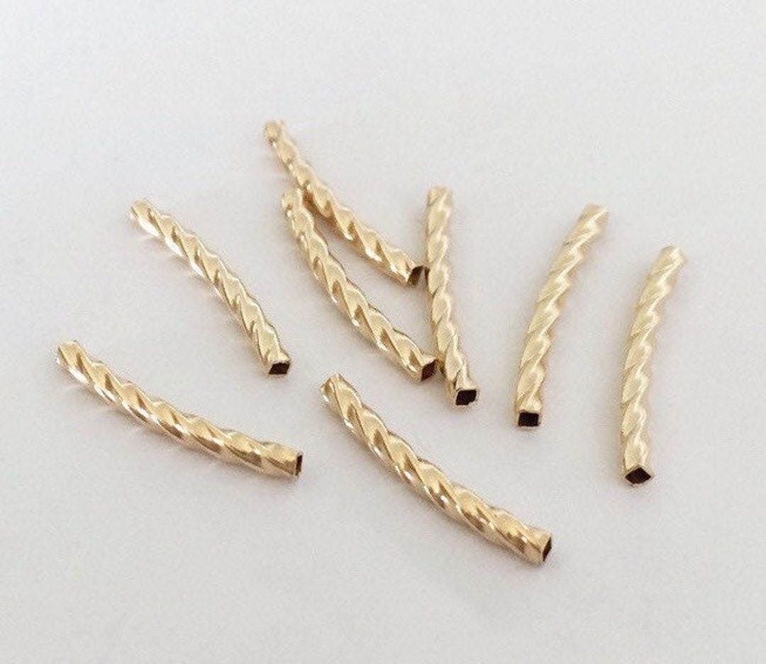 5 Pcs, 15mm 14K Gold Filled Twisted Square Tubes, Twisted Crimp Tubes ...