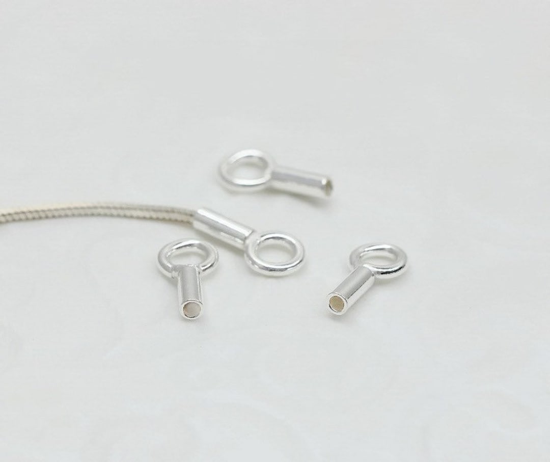 5 Pcs 1.2mm 925 Sterling Silver Crimp End Cap With a Ring, Crimp Tube ...