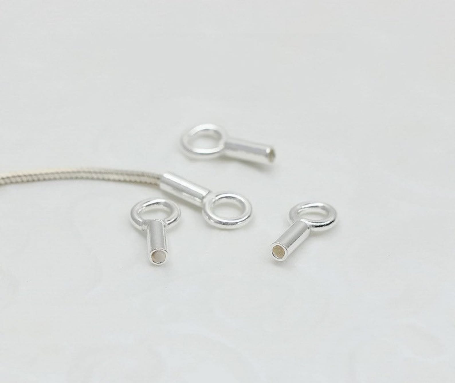 5 Pcs 1.2mm 925 Sterling Silver Crimp End Cap With a Ring, Crimp Tube ...