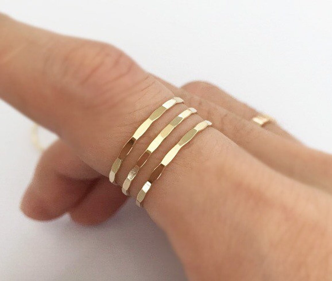 1.4mm Thick 14K Gold Filled Hammered Ring, Faceted Ring, Stacking Ring ...