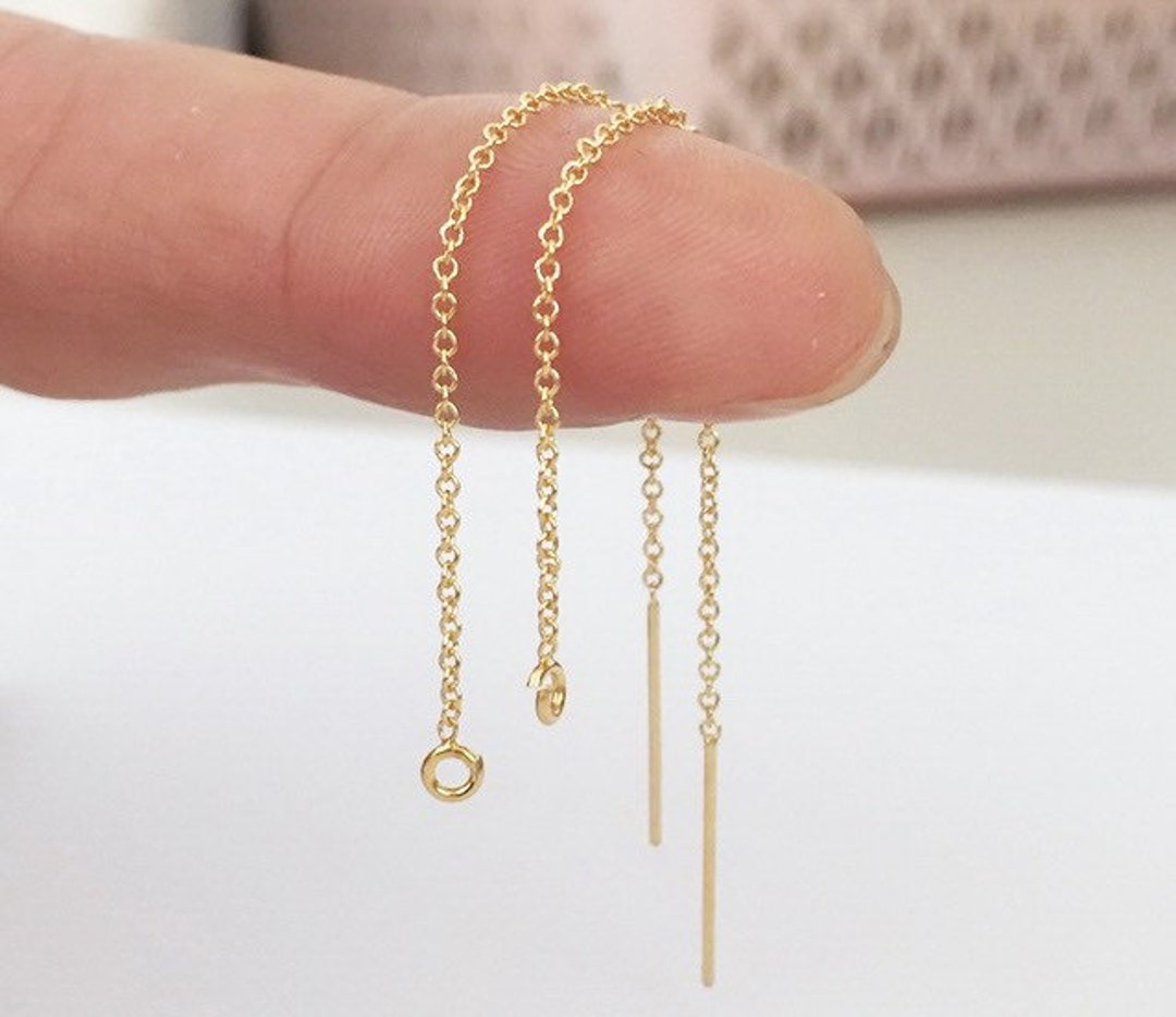 2 Pcs 6.5cm/8cm 14K Gold Filled Cable Chain Ear Threaders, W/ Open Ring ...